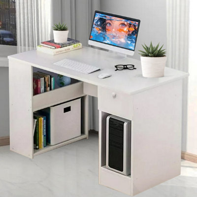 Computer Desk H Shaped PC Laptop Gaming Table W/ Book Shelves Bookcase UK