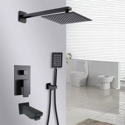 Concealed Rear Wall Black Matt Square Head Shower Set 3 way Mixer | DIY ...