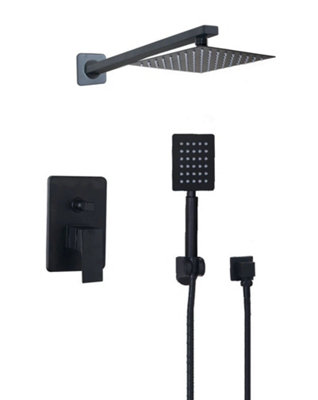 Concealed Rear Wall Black Matt Square Shower Set Mixer Square Head ...