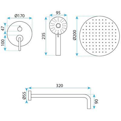 CONCEALED SHOWER SET REA ONTARIO BRUSH GOLD, BRASS
