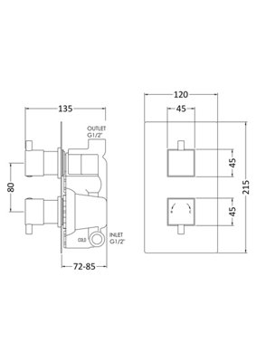 Concealed Square Twin Valve, Arm & Head Shower Bundle Set - Chrome ...