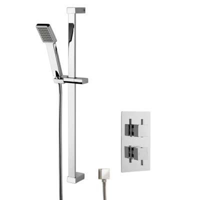 Concealed Square Twin Valve & Slide Rail Kit Shower Bundle Set - Chrome ...