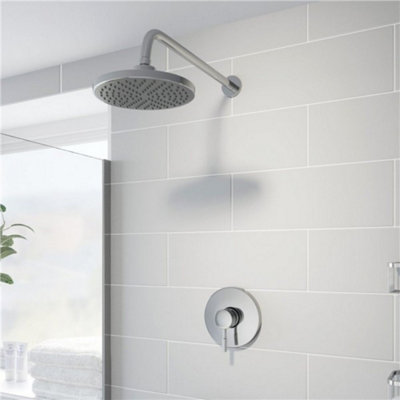 Concealed Stick Shower Wall Mounted Fixed Head Chrome Round Pivot Drencher