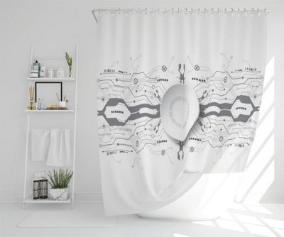 concept with various technology elements (Shower Curtain) / Default Title