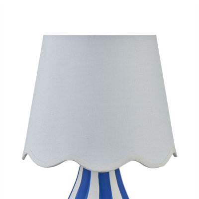 Connie - Blue and White Stripe Ceramic Table Lamp with Scalloped Shade