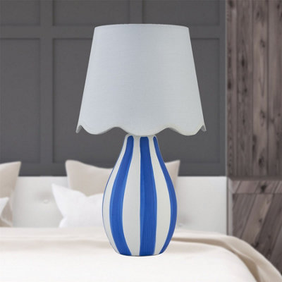 Connie - Blue and White Stripe Ceramic Table Lamp with Scalloped Shade