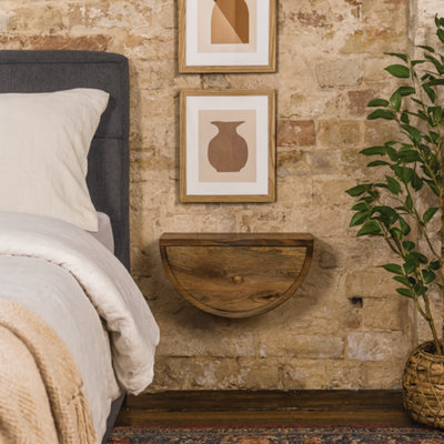 Conques Chestnut Crescent Floating Bedside Table Mango Wood