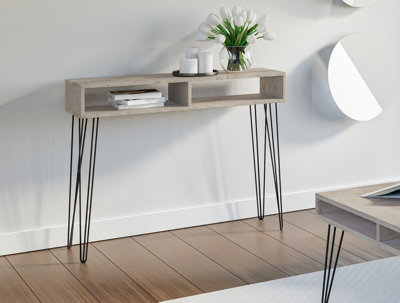 Console Table Hallway Slim Desk Industrial Hairpin Metal Legs Grey Oak ...