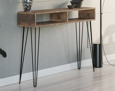 Console Table Hallway Slim Desk Industrial Metal Hairpin Legs Loft Oak ...