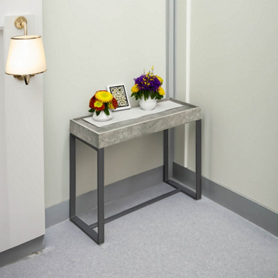Console Table Strata Grey Concrete Effect MDF Top 10cm Thick Living ...