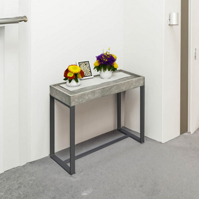 Console Table Strata Grey Concrete Effect MDF Top 10cm Thick Living ...