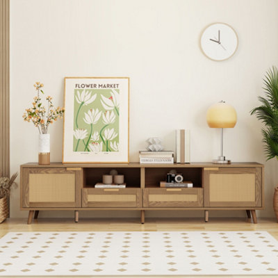 Console Table, Up To 90 Inches TV, TV Cabinet With Real Rattan Design ...