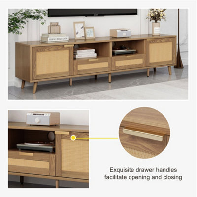 Console Table, Up To 90 Inches TV, TV Cabinet With Real Rattan Design ...