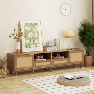 Console Table, Up To 90 Inches TV, TV Cabinet With Real Rattan Design ...
