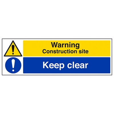 Construction Site Keep Clear Sign - Adhesive Vinyl - 600x200mm (x3)