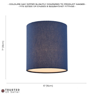 Contemporary and Elegant Midnight Blue Linen Fabric 18cm Cylinder Lamp ...