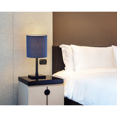 Contemporary and Elegant Midnight Blue Linen Fabric 18cm Cylinder Lamp ...