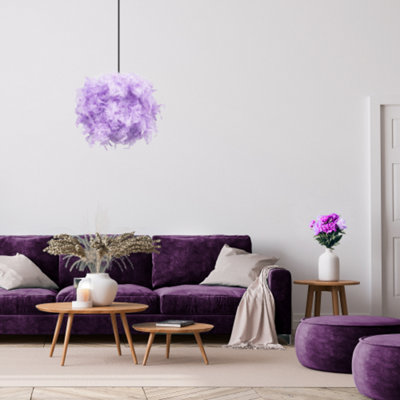 Contemporary and Unique Large Lilac Real Feather Decorated Pendant ...
