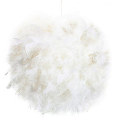 Contemporary and Unique Large White Real Feather Decorated Pendant ...