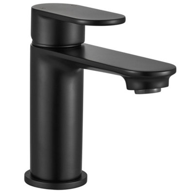Contemporary Bathroom Round Mono Basin Mixer Tap with Waste - Black