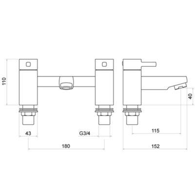 Contemporary Bathroom Soft Square Deck Mounted Bath Filler Tap - Chrome