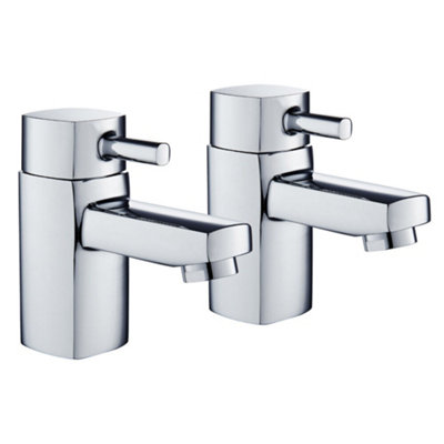 Contemporary Bathroom Square Basin Pillar Taps - Chrome