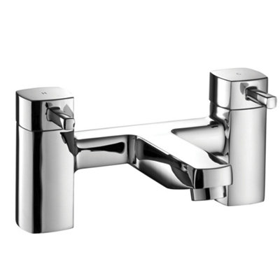 Contemporary Bathroom Square Deck Mounted Bath Filler Tap - Chrome