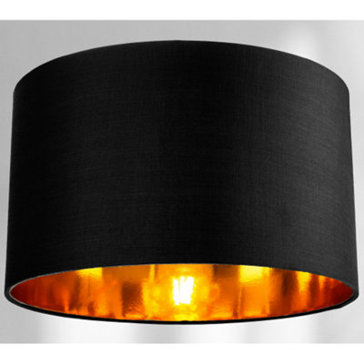Contemporary Black Cotton 14 Table/Pendant Lamp Shade with Shiny Golden ...