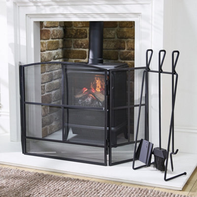 Contemporary Black Fireside 4 Piece Freestanding Companion Set with ...