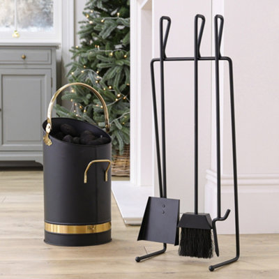 Contemporary Black Freestanding 3 Tools Fireside Companion Set with ...