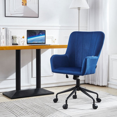 Contemporary Blue Velvet Swivel Home Ergonomic Office Chair | DIY at B&Q