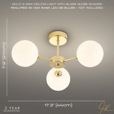 CONTEMPORARY CHIC POLISHED GOLD CEILING LIGHT WITH OPAL WHITE GLOBE ...