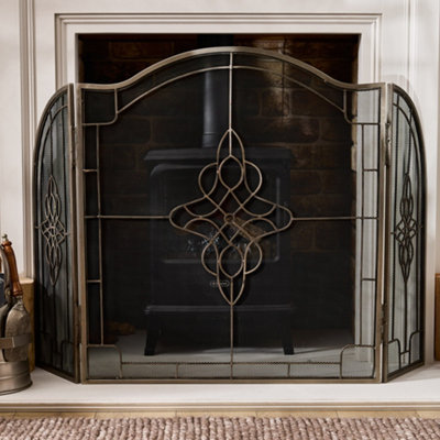 Contemporary Country Folding Fireplace Guard Silver Fire Screen H86cm x ...