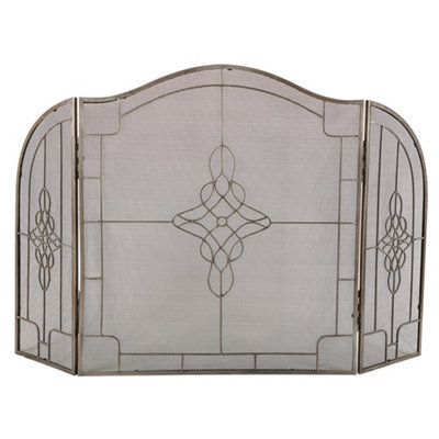 Contemporary Country Folding Fireplace Guard Silver Fire Screen H86cm x ...