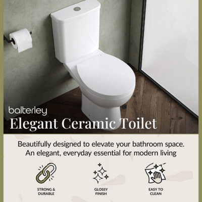 Contemporary Curved Rimless Toilet Pan, Cistern and Soft Close Seat