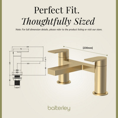 Contemporary Deck Mounted Bath Filler Tap - Brushed Brass - Balterley