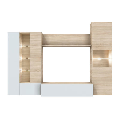 Contemporary Entertainment Media TV Storage Unit - Oak & White with ...