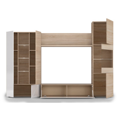 Contemporary Entertainment Media TV Storage Unit - Oak & White with ...