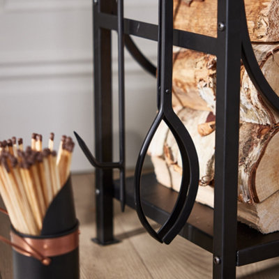 Contemporary Fireplace Freestanding Black Fireside Firewood Log Holder ...