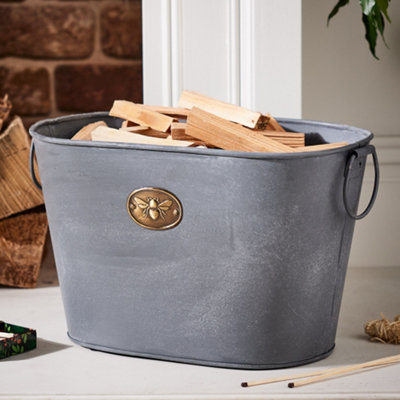 Contemporary Fireside Honey Bee Coal, Log Storage and Kindling Bucket ...