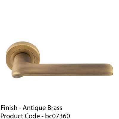 Contemporary Flat Door Handle Set - Antique Brass Smooth Lever On Round ...