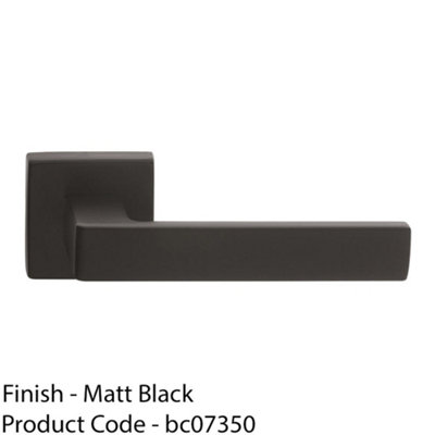 Contemporary Flat Door Handle Set - Matt Black Sleek Lever On Square Rose