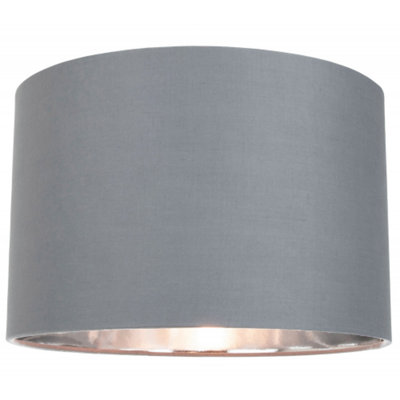Contemporary Grey Cotton 14" Table/Pendant Lamp Shade with Shiny Silver ...