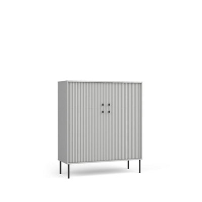 Contemporary Grey Highboard Cabinet 105cm - Black Metal Accents ...