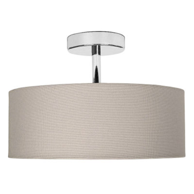 Contemporary Grey Linen Fabric Semi Flush Ceiling Light Fixture with ...