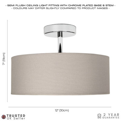 Contemporary Grey Linen Fabric Semi Flush Ceiling Light Fixture with ...