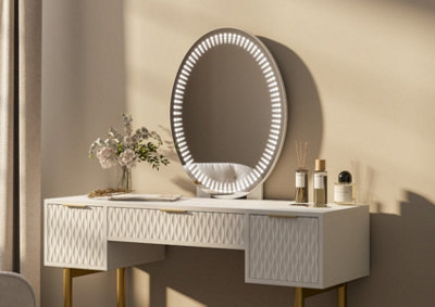 Contemporary Hotel 3 Drawer Dressing Table with Mirror in White and Gold