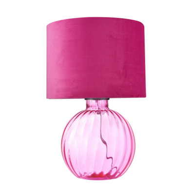 Contemporary Light Pink Ribbed Glass Table Lamp with Soft Velvet Fabric ...