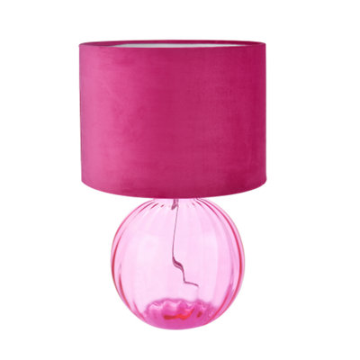 Contemporary Light Pink Ribbed Glass Table Lamp with Soft Velvet Fabric ...