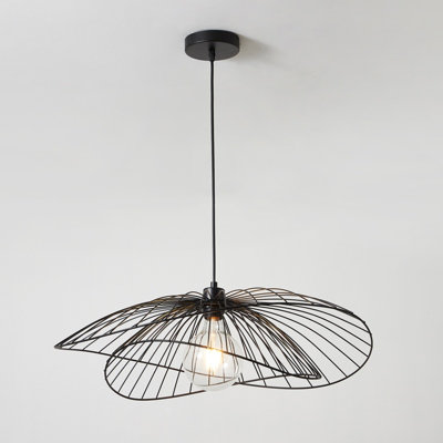 CONTEMPORARY MEDIUM BLACK PENDANT CEILING LIGHT. TWIN SHADES MADE WITH ...
